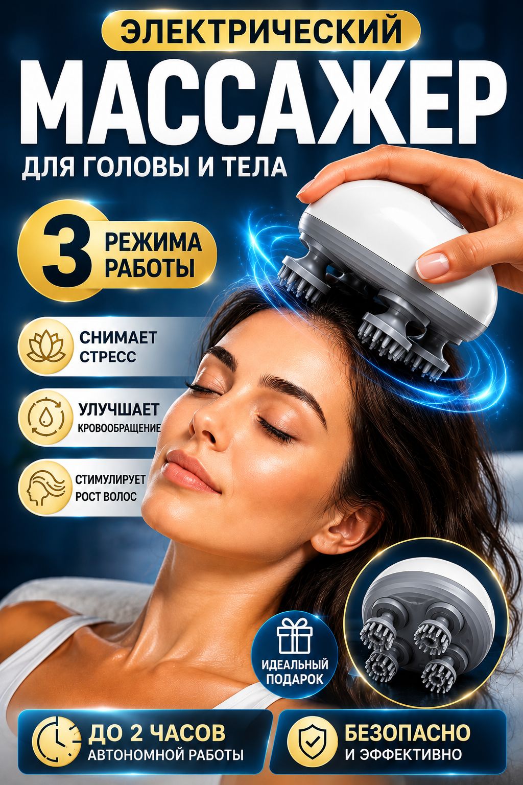 Массажер для головы и тела , кошек, электрический массажор от выпадения волос, жук беспроводной Отех