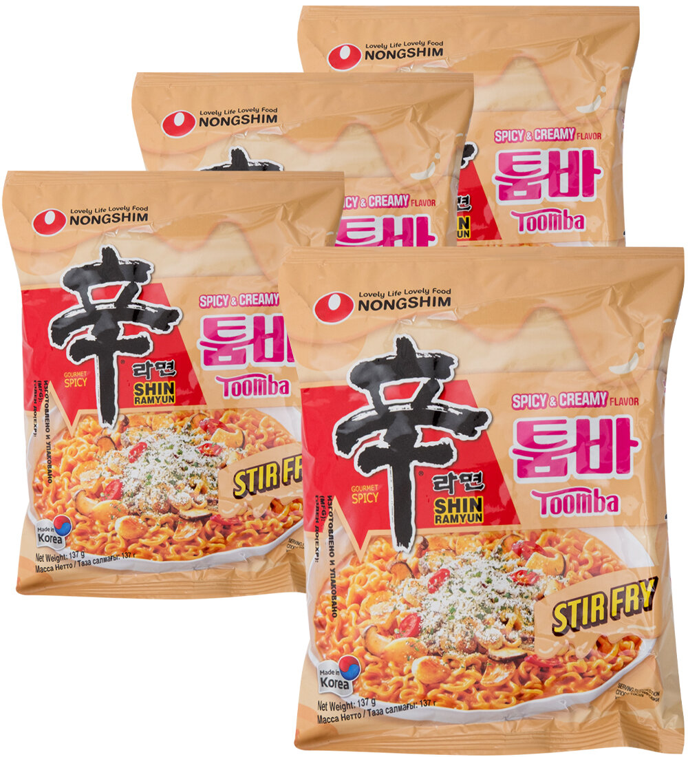 Лапша Нонгшим Шин Рамен остро-сливочный TOOMBA (STIR FRY), 4шт*137г, Корея ER-176 113-853070
