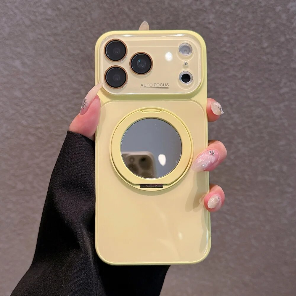 Чехол для iPhone 13 14 15 16 17 Pro Max с зеркалом из закаленного Айфон 15 Про, Желтый, Yellow