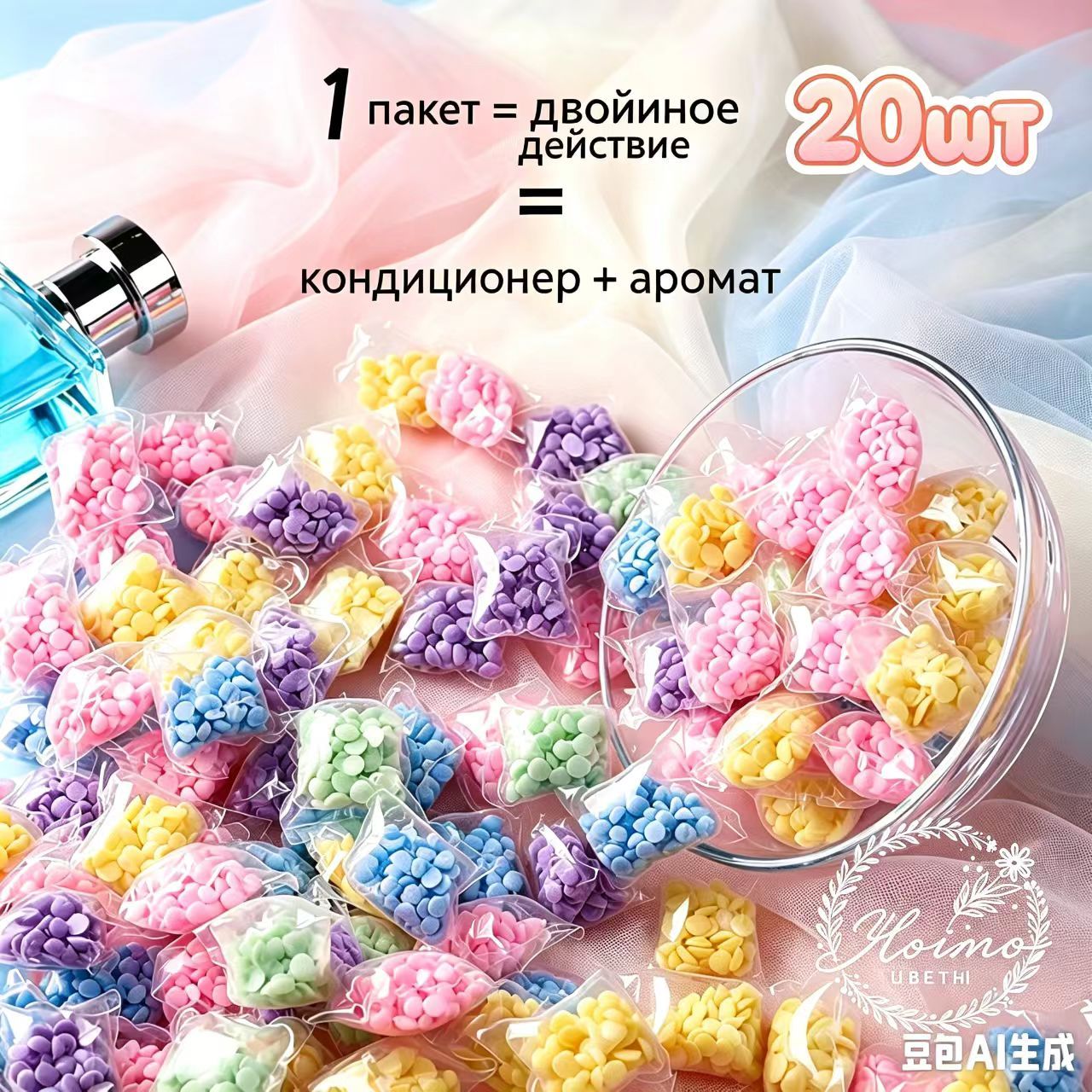Парфюмированный кондиционер для белья в гранулах. В упаковке 20 штук ( 5 ароматов )