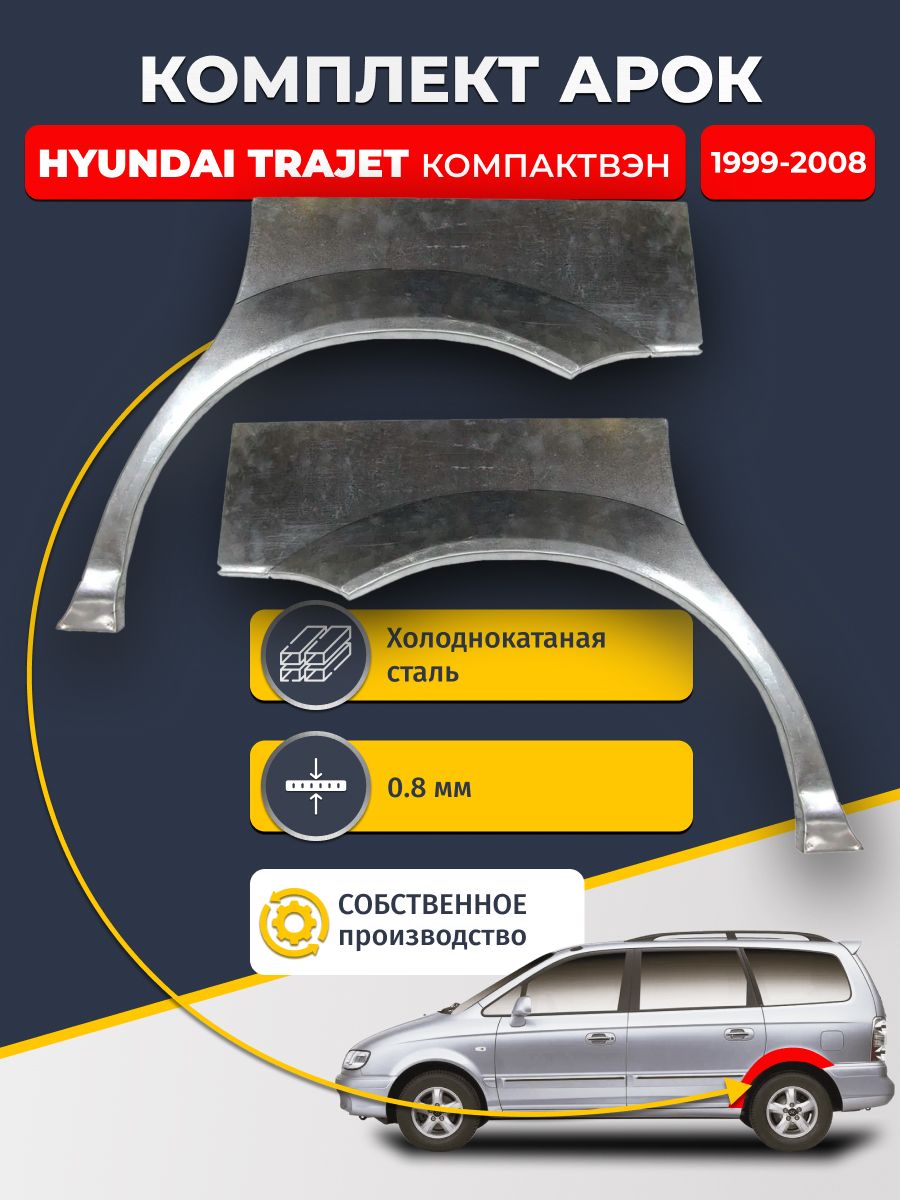 Комплект задних ремонтных арок для автомобиля (2 шт.), Hyundai Trajet 1999 - 2008 (Хендай Траджет). Холоднокатаная сталь 0,8мм.