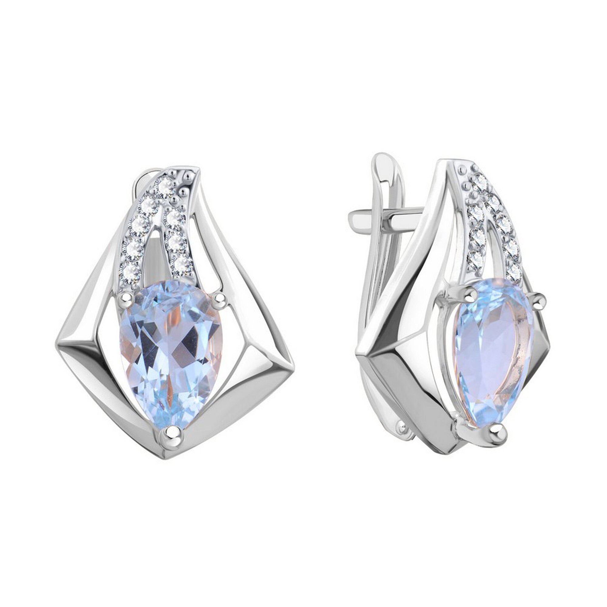 Серьги Diamant online, белое золото, 585 проба, фианит, топаз