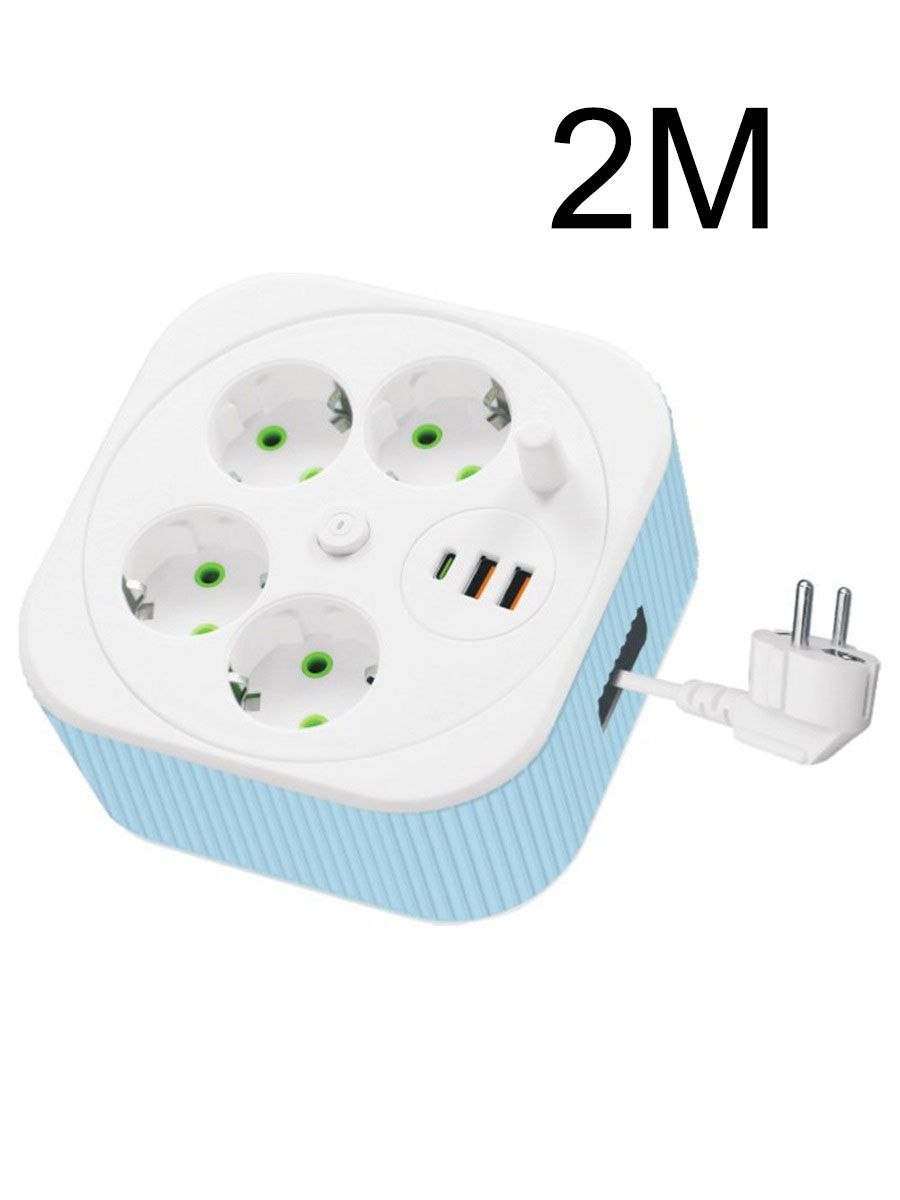 Сетевой удлинитель с зарядкой USB и Type-c, длина кабеля 2 м, розетка + USB+ Type-C, выключатель, для дома и офиса.