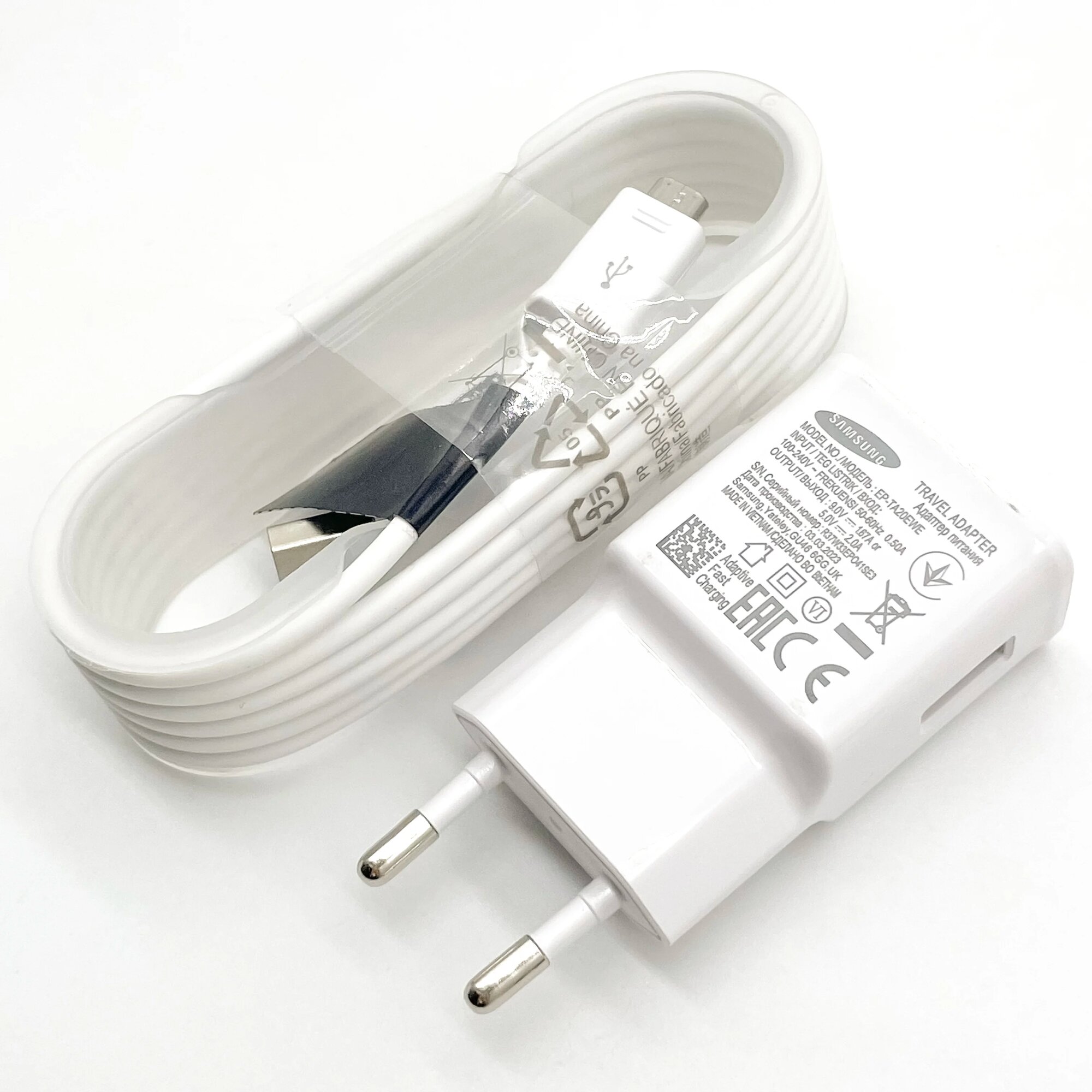 Зарядное устройство Samsung 15W 9V/1.67A для быстрой зарядки, совместимое с White EU and Cable