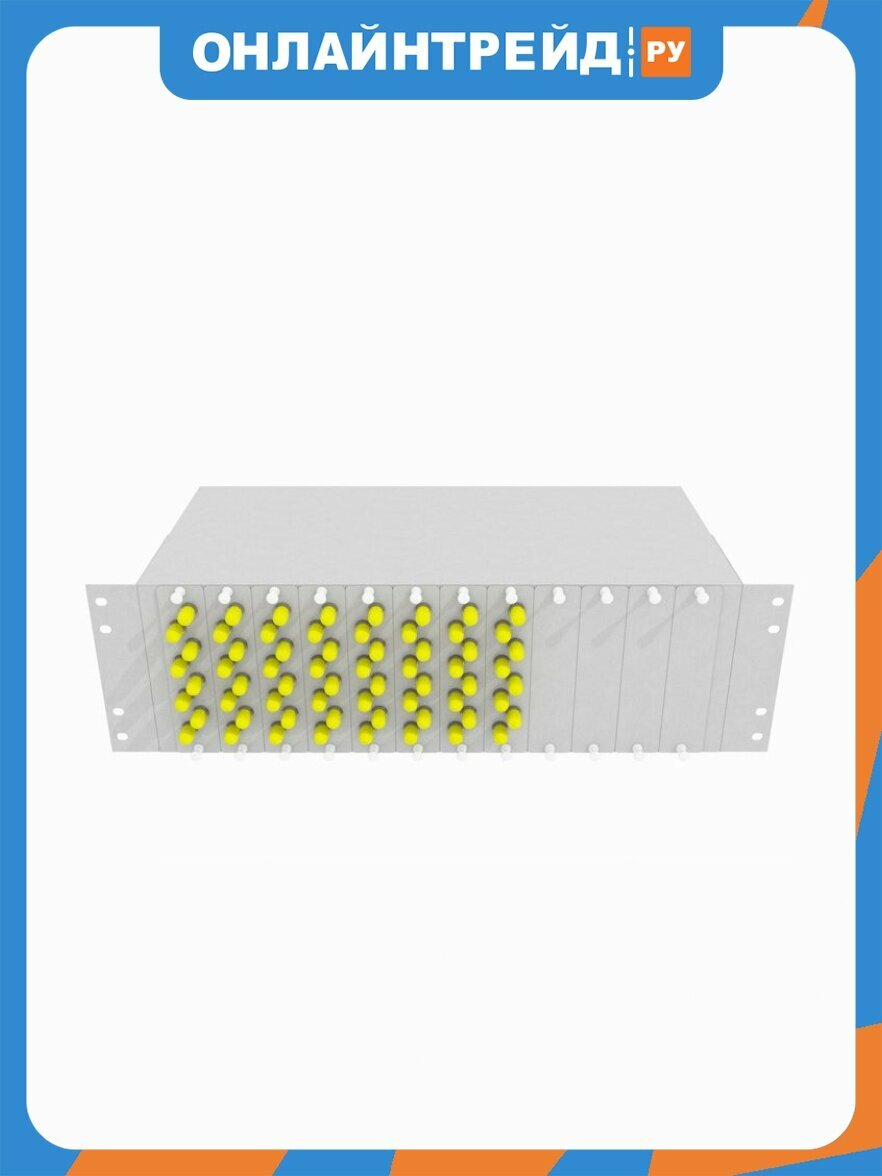 Кросс оптический Toplan , стоечный 19", 64 ST/UPC адаптеров, MM (50/125), 3U, серый, укомплектованный (КРС-Top-3U-64ST/U-OM2-GY)