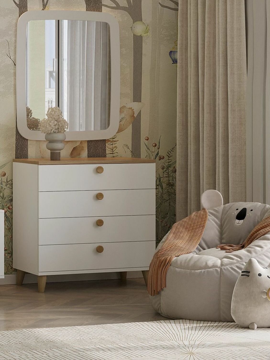 Комод Миа вайт, с четырьмя ящиками, полукруглая ручка, 90х47х90 см
