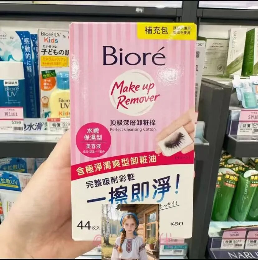 Влажные салфетки для снятия макияжа Biore (Япония) с гиалуроновой кислотой - Удаляет водостойкую тушь за 1 движение! Без спирта, В упаковке по 44 штук