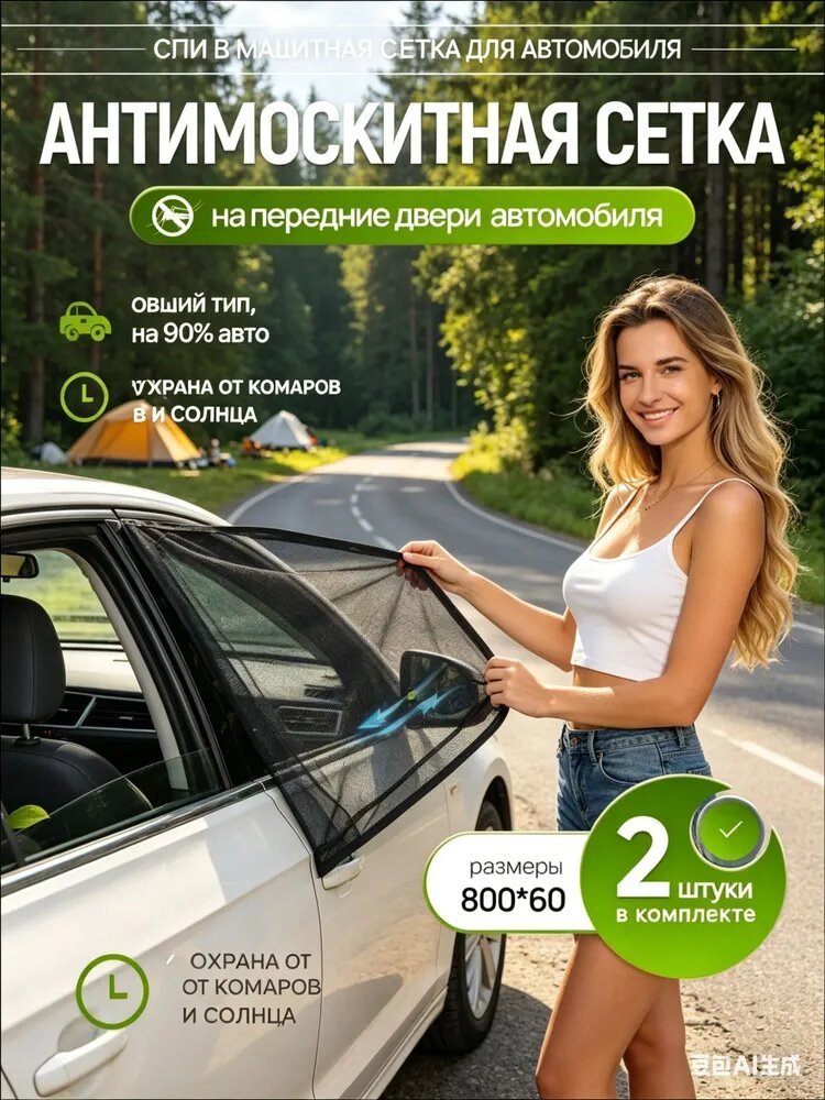Москитная сетка на авто на окна, автошторки на передние двери седан, антимоскитная сетка для автомобиля, защита от комаров и солнца, универсальная, 2 шт