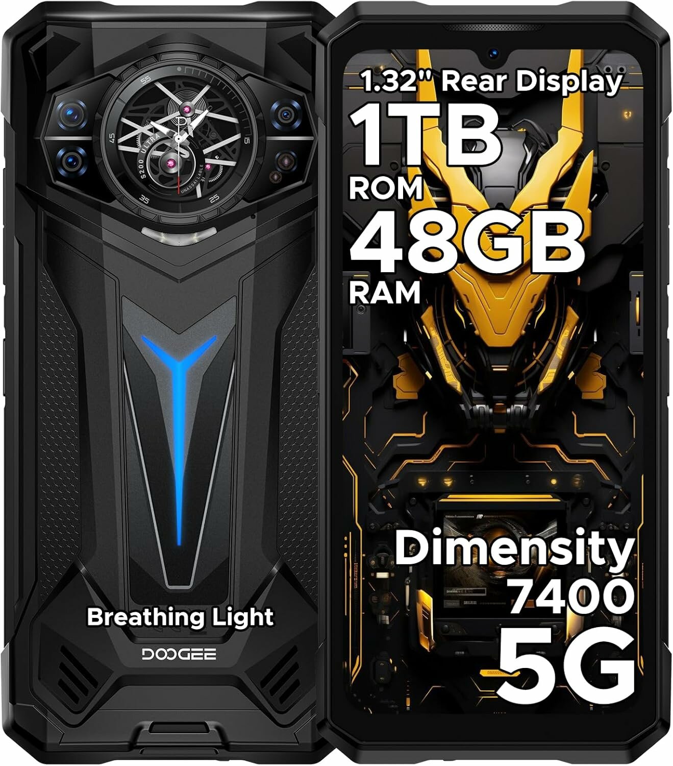Ультрапрочный телефон DOOGEE S200 5G, Android 15, 48 (12+36) ГБ, 1 ТБ памяти, 11000 мАч, 6,72 дюйма