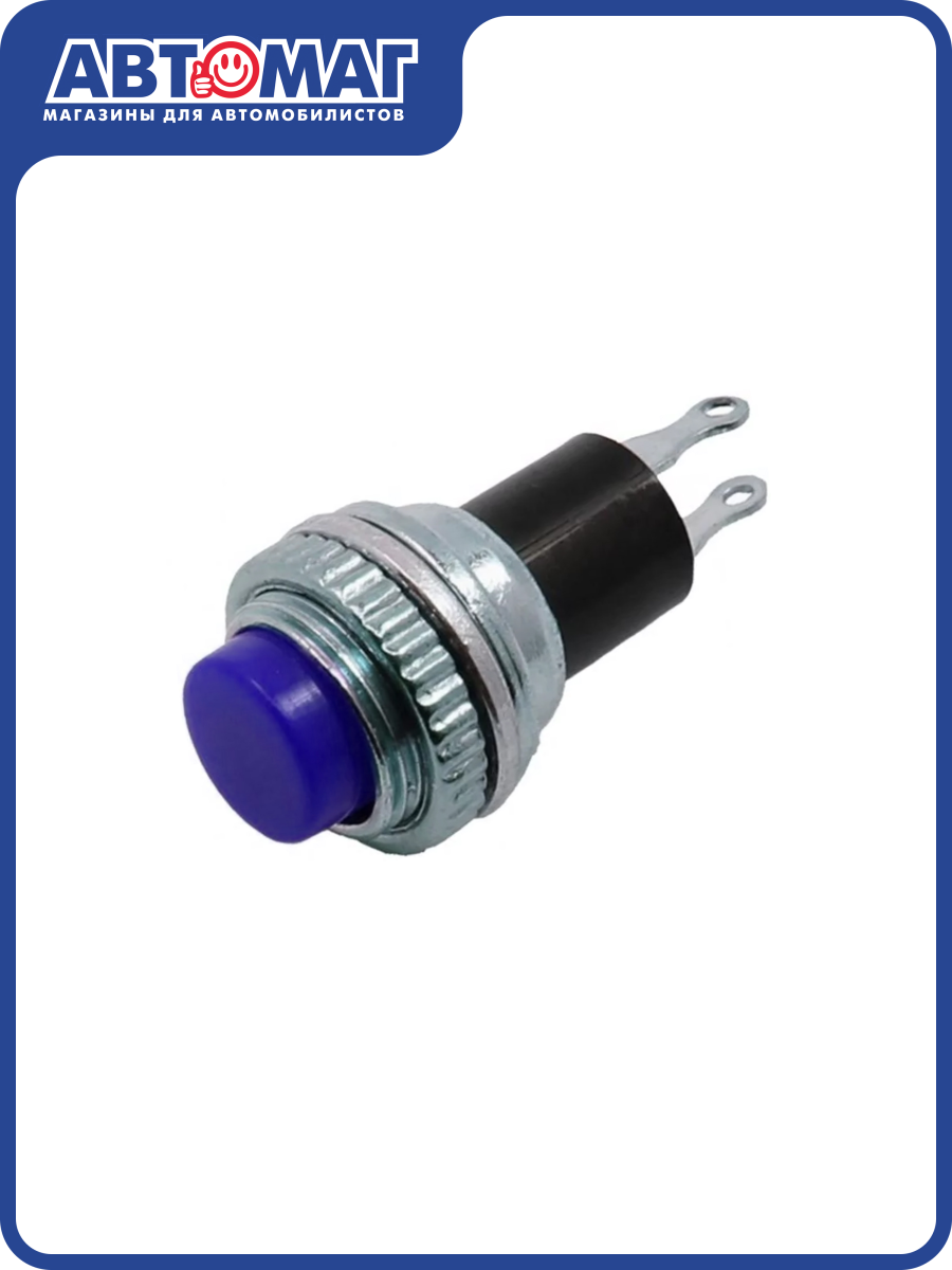 Выключатель-кнопка металл 220V 2А (2с) (ON)-OFF 10.2 синяя Mini REXANT цена за 1шт, ZI363332