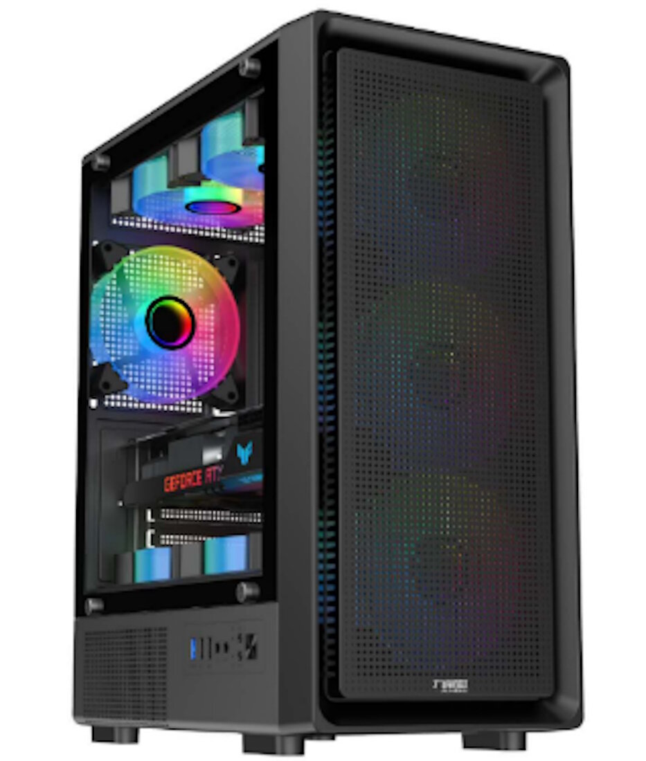 Корпус компьютерный FOXGATE (33-02F ARGB/M-ATX) без БП, 6*ARGB FAN, 1*USB3.0+2*USB2.0, закалённое