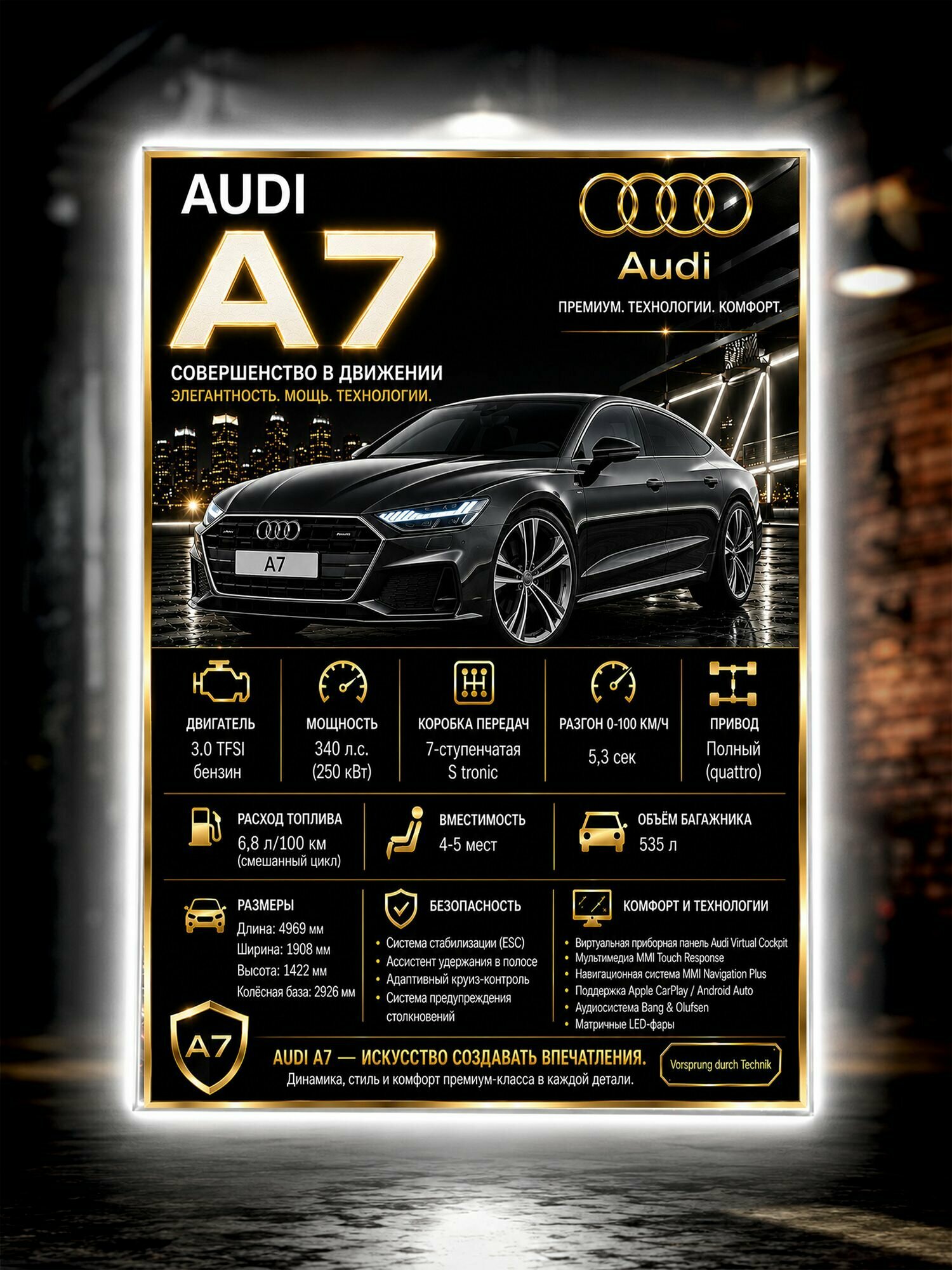 Постер + Рамка. " Audi A7 " интерьерный. — фото 1