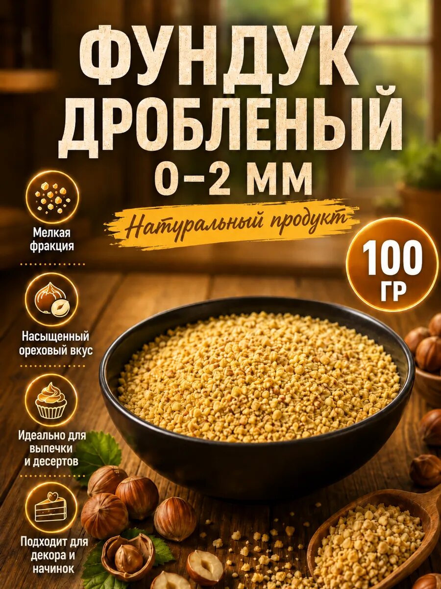 Фундук жареный дробленый 100 гр, фракция 0-2 мм