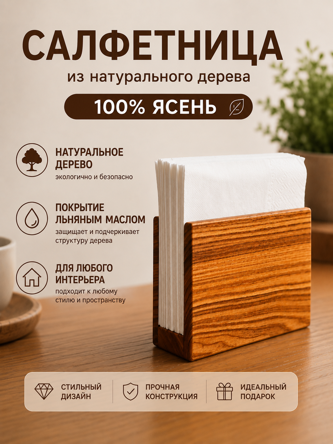 Салфетница из дерева на стол