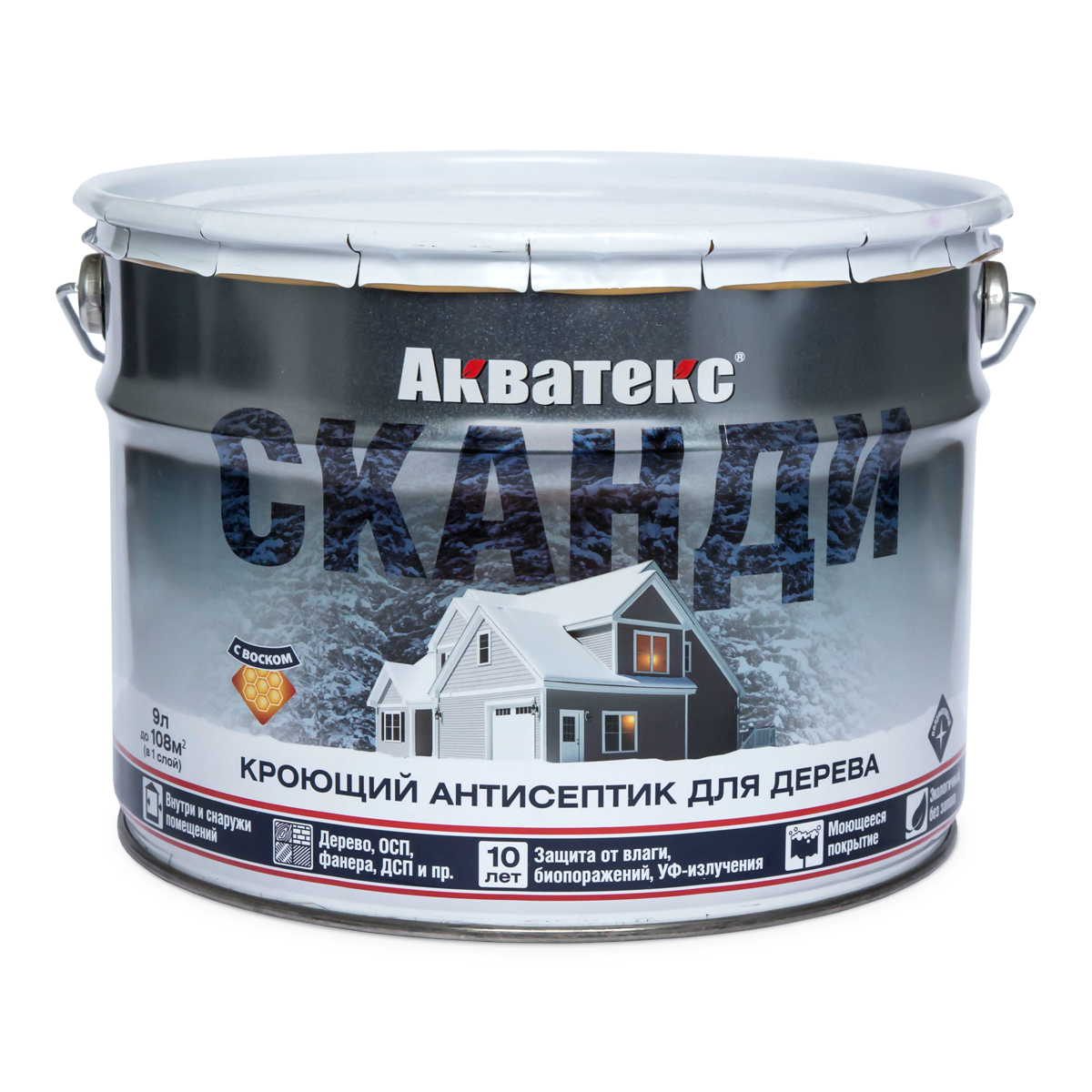 Кроющий антисептик для древесины акватекс сканди (серый графит / 9л.)