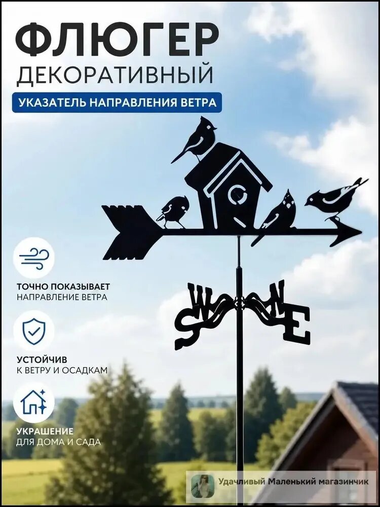 Флюгер декоративный указатель направления ветра для дома и сада, черный, металл