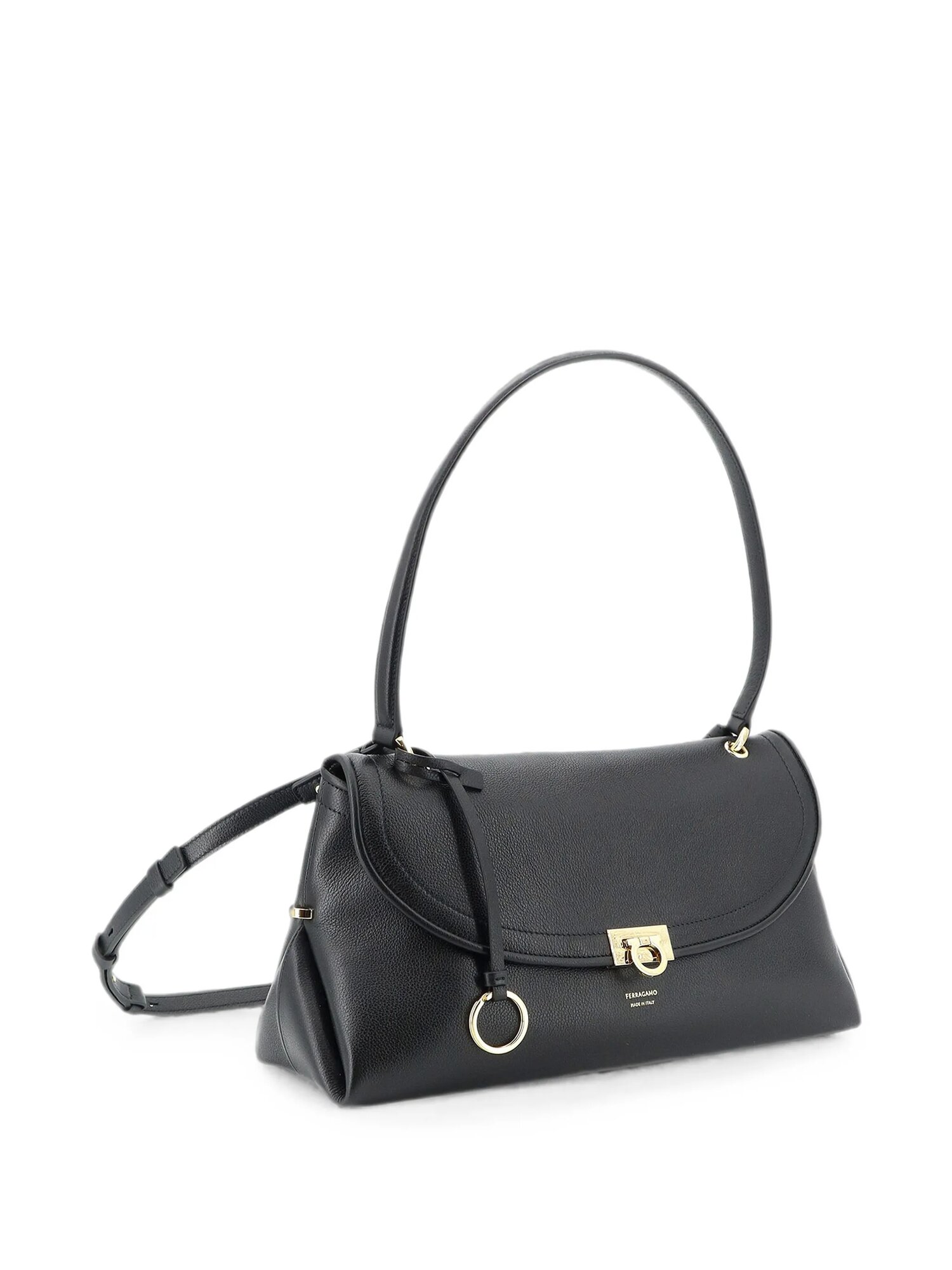 Сумка Ferragamo Gancini pebbled-leather shoulder bag, black — фото 1