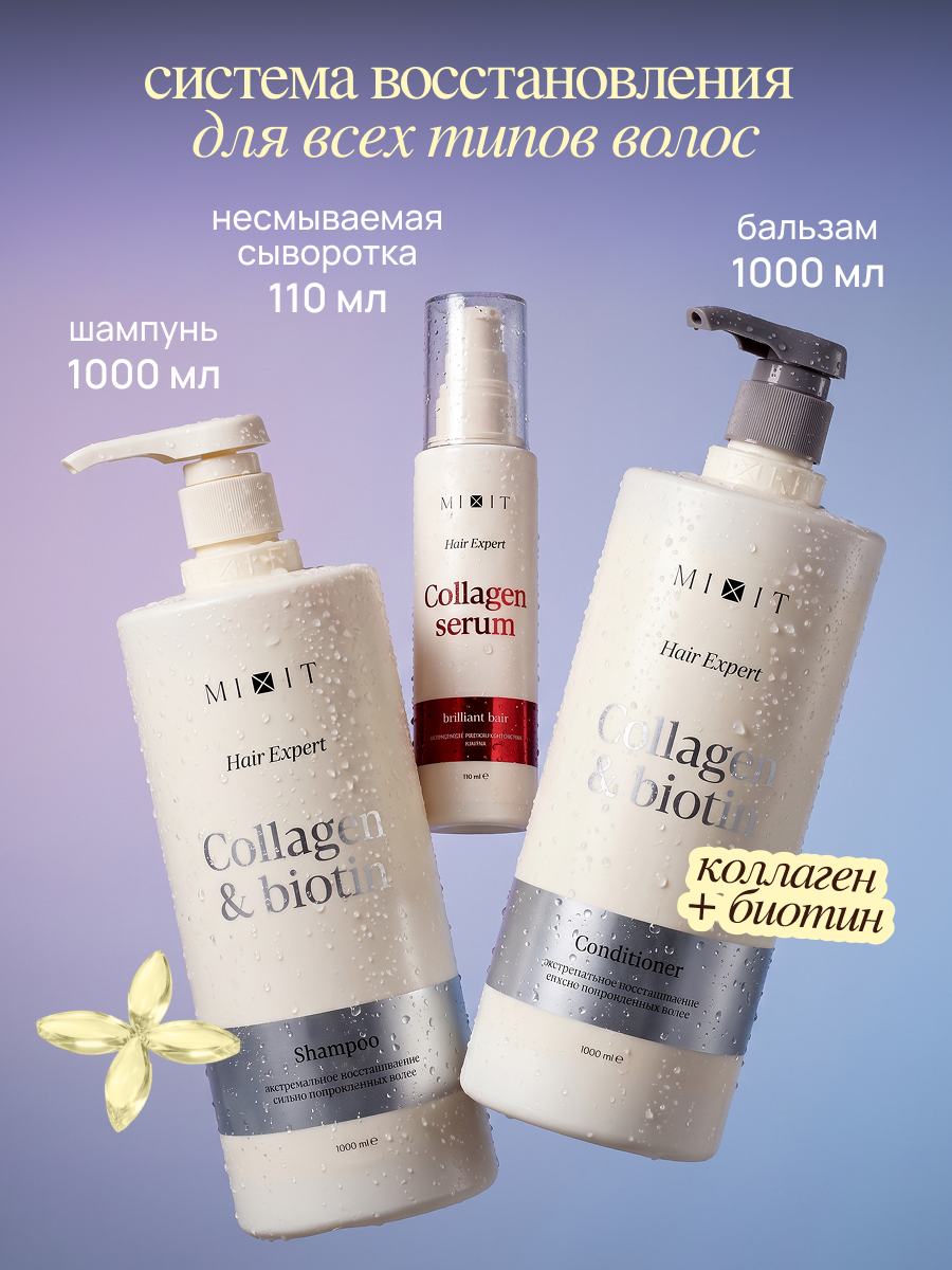 Набор для восстановления волос MIXIT шампунь, бальзам и сыворотка с биотином