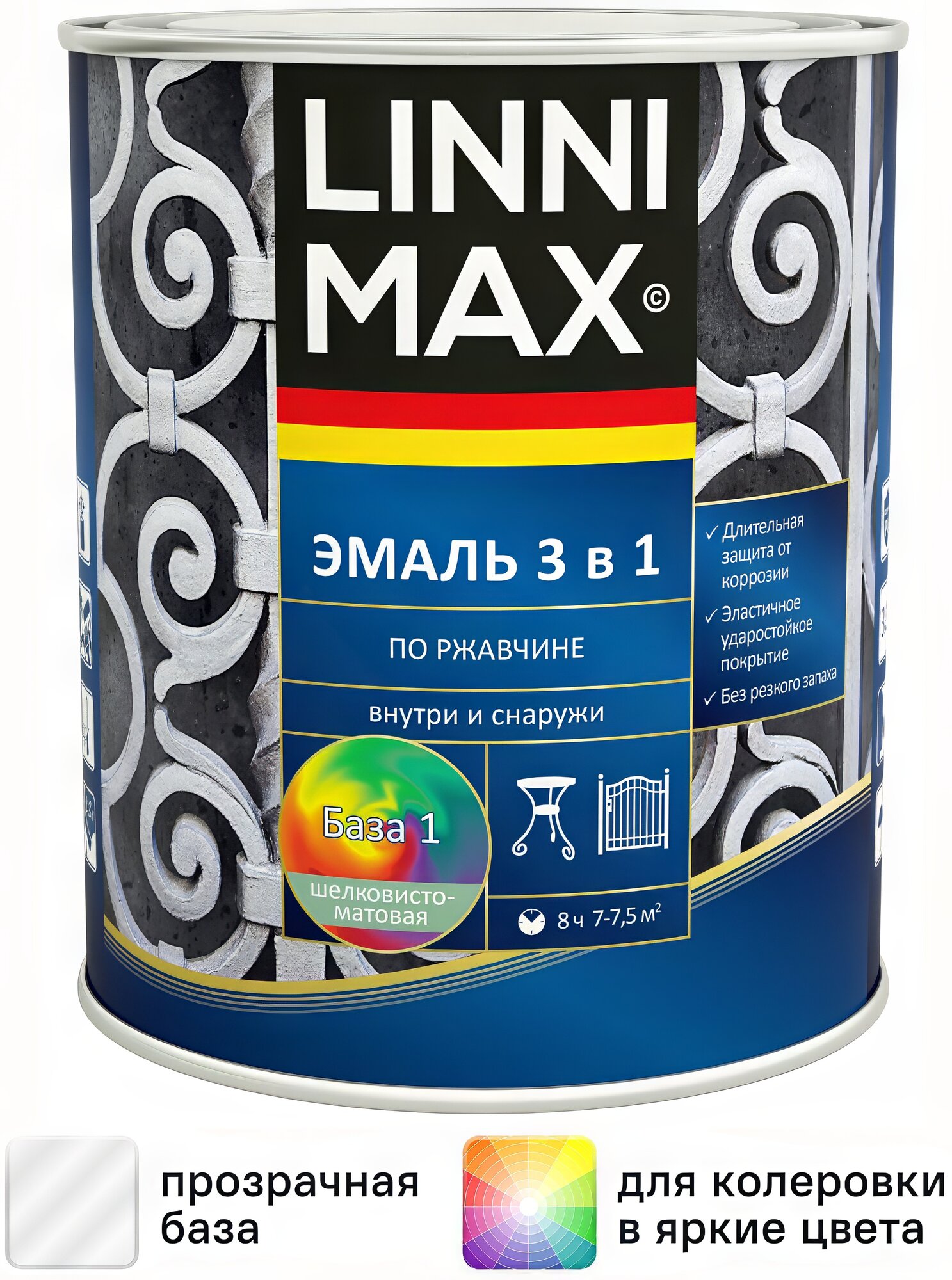 Грунт-эмаль по ржавчине 3 в 1 Linnimax цвет белый полуматовый база Б1 0.75 л