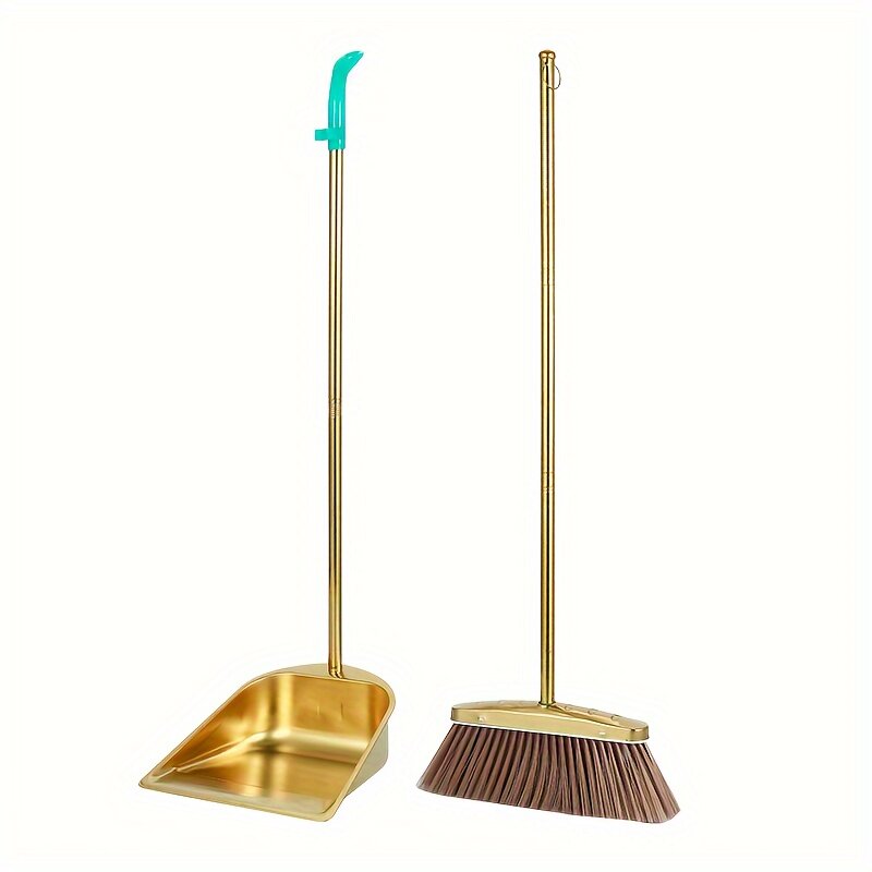 Набор веника и совок из нержавеющей стали с длинной ручкой для дома и улицы, вертикальная конструкция, 1 комплект