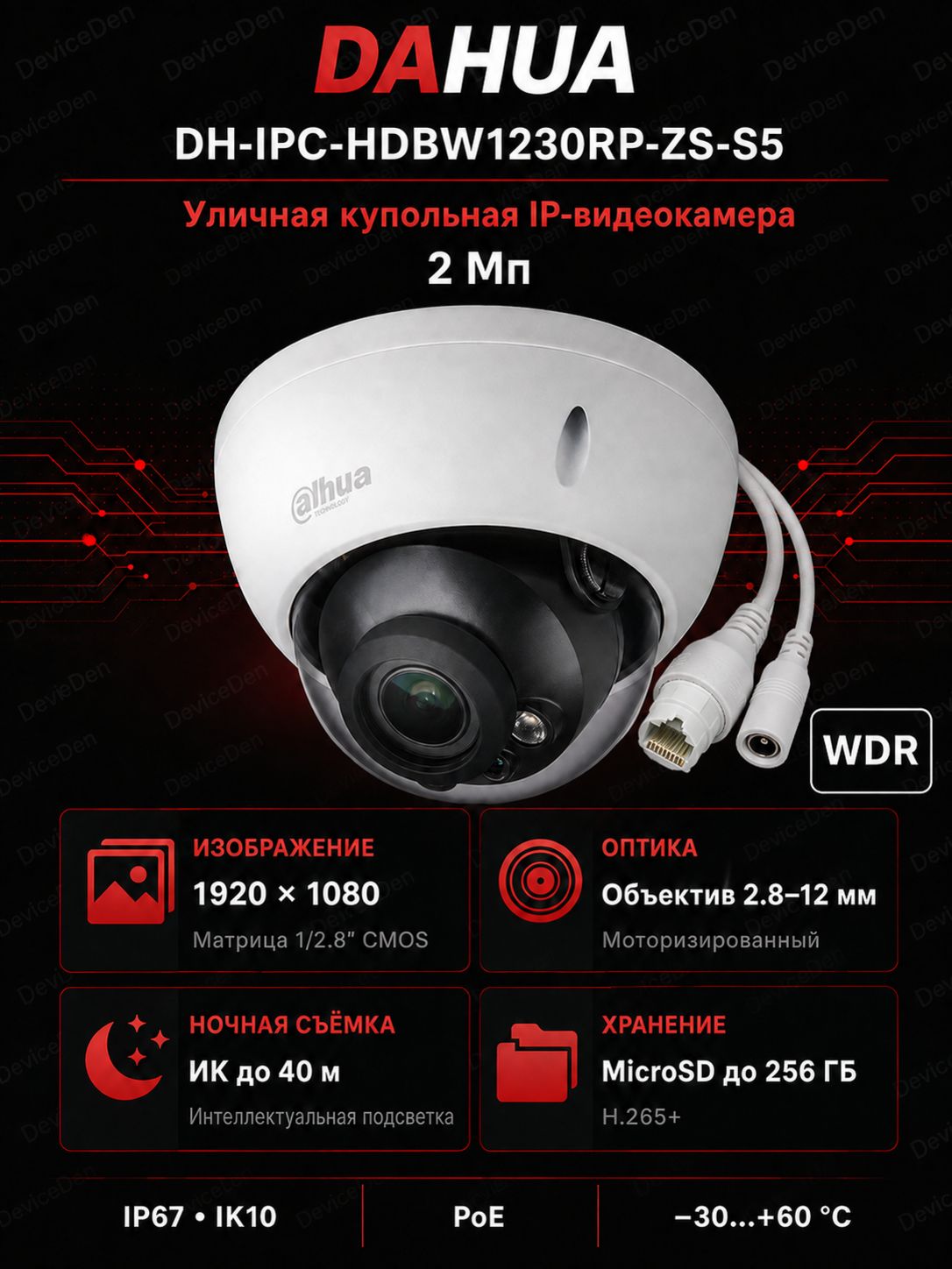Dahua DH-IPC-HDBW1230RP-ZS-S5 - 2 Мп уличная купольная IP-камера, PoE