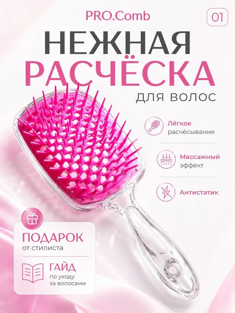 PRO.Comb Массажная расческа для волос продувная для