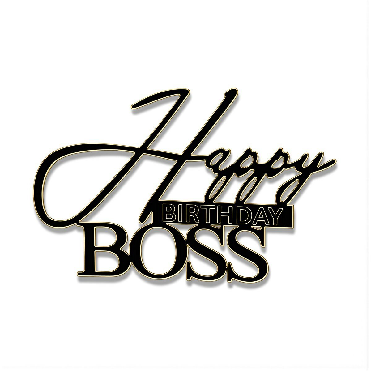 Топпер акриловый Happy Birthday BOSS для торта, ширина 9 см, золотое зеркало, декор для мужского праздника дня рождения, С надписью Happy Birthday BOSS, золотое зеркало