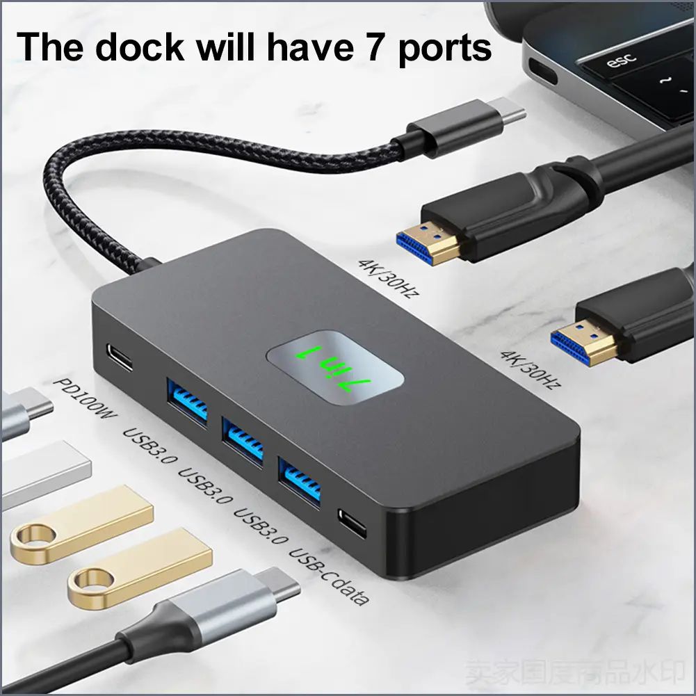 USB-C-док-станция с двумя HDMI-портами 4K/30 Гц, питанием 100 Вт и тремя портами USB 3.0