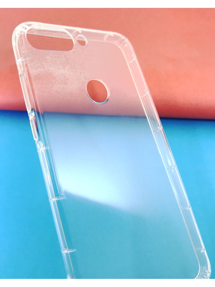 Чехол MF для Honor 7C Накладка прозрачная силиконовая с противоударными бортиками выступающими над экраном телефона и углами, усиленными ребрами жесткости защищающми от падения