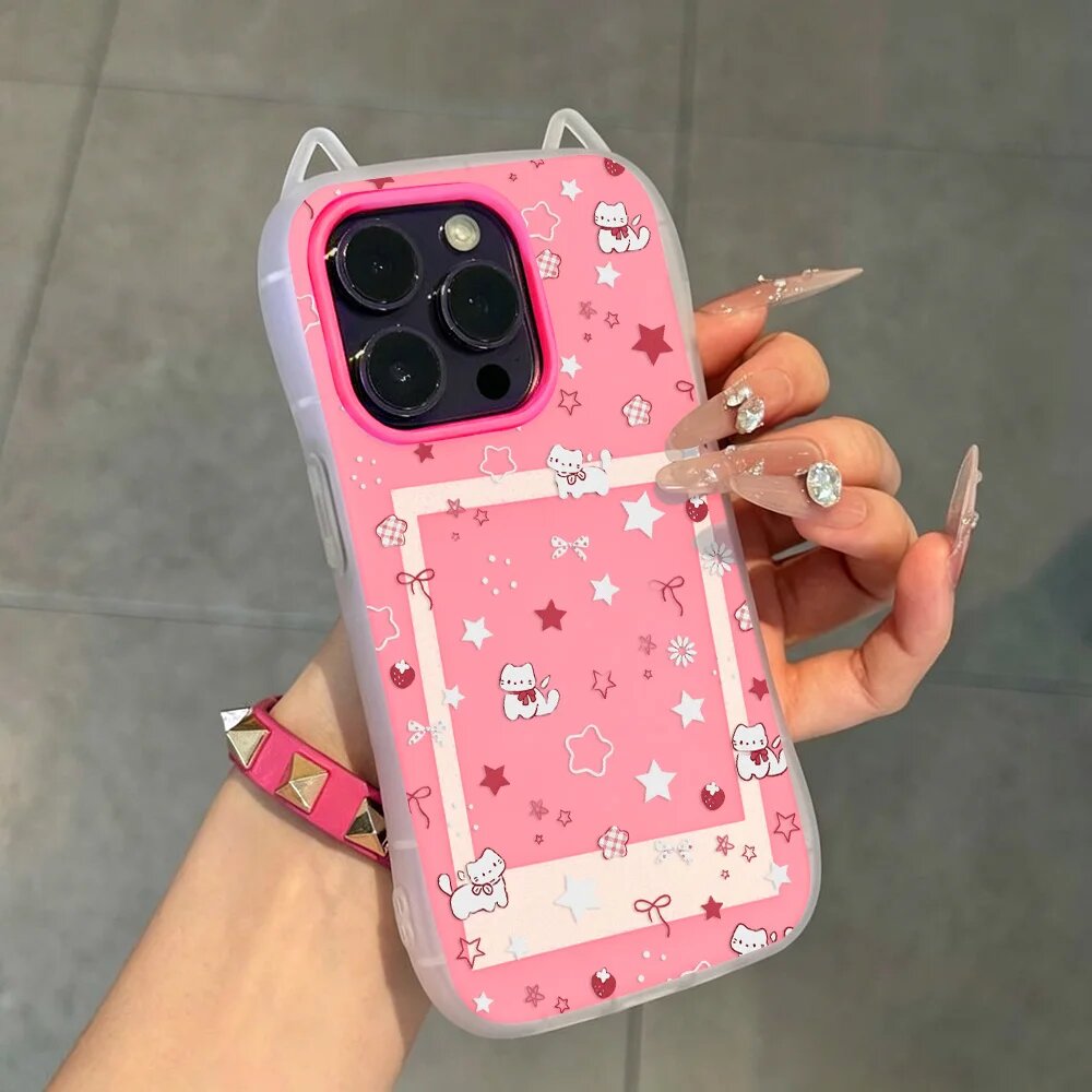 Чехол Для Телефона С Кошачьими Ушками 2-в-1, С Рисунком В Виде iPhone 15, Красный, Rose Red