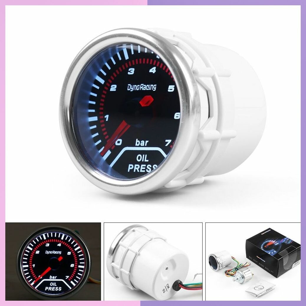 Датчик давления масла Dynoracing 52 мм манометр 0-7 бар для авто 12В LED-дисплей, стрелка NPT1/8, дымчатая линза