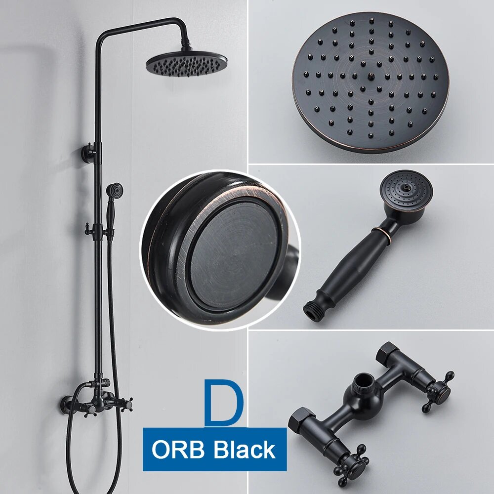 POIQIHY ORB Черный душевая кран для ванной комнаты в стене 8" Дождевой душ из латунья Комплект душа Кран смеситель Слив для ванны Комплект душа Двух ручек-ORB Black D pt