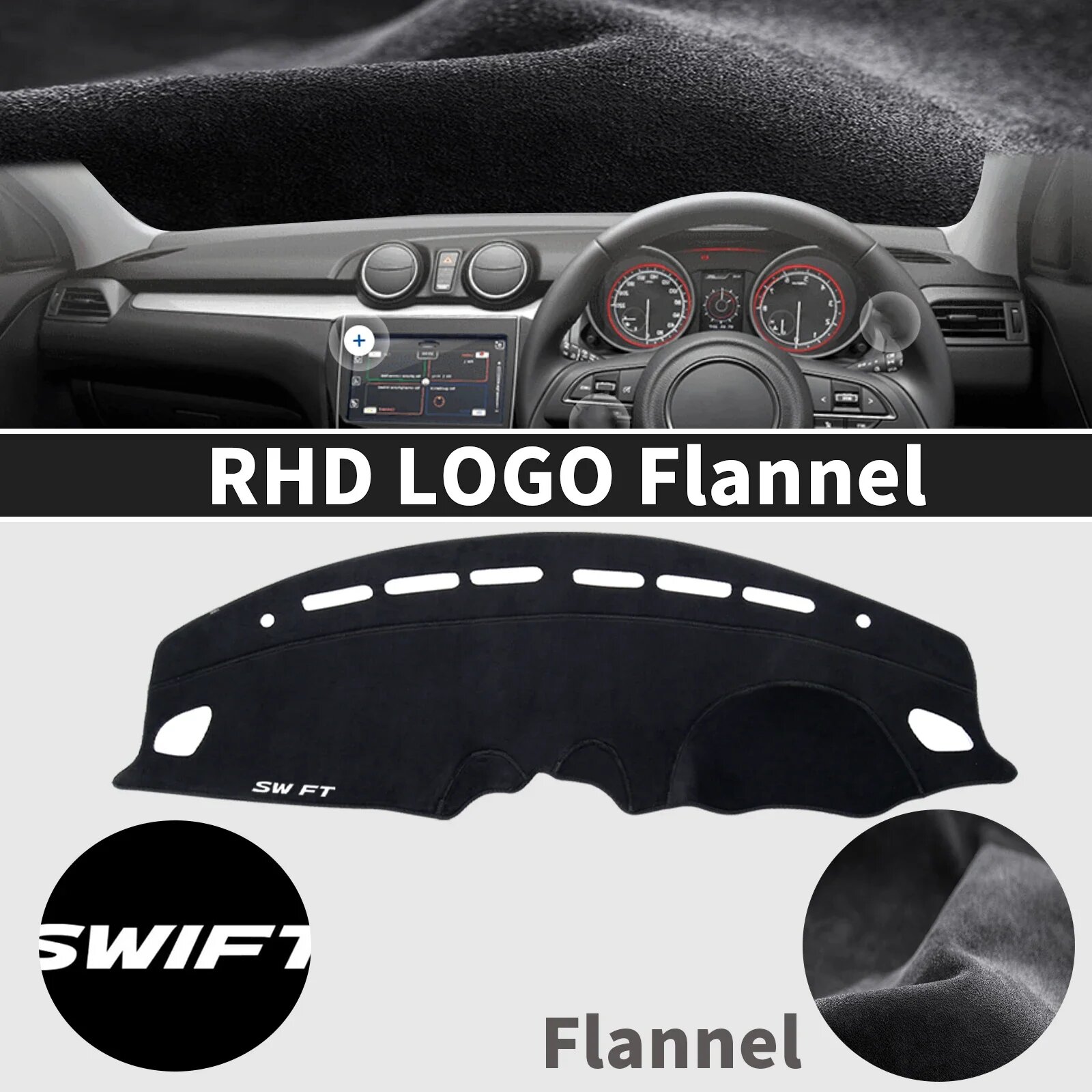 Подходит для Suzuki Swift 2018 2019 2020 2021-2023. Коврик на приборную панель, RHD Flannel