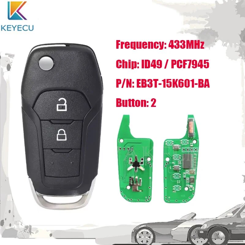 Keyecu 433MHz ID49/PCF7945 ключ для Ford Ecosport Ranger Mondeo