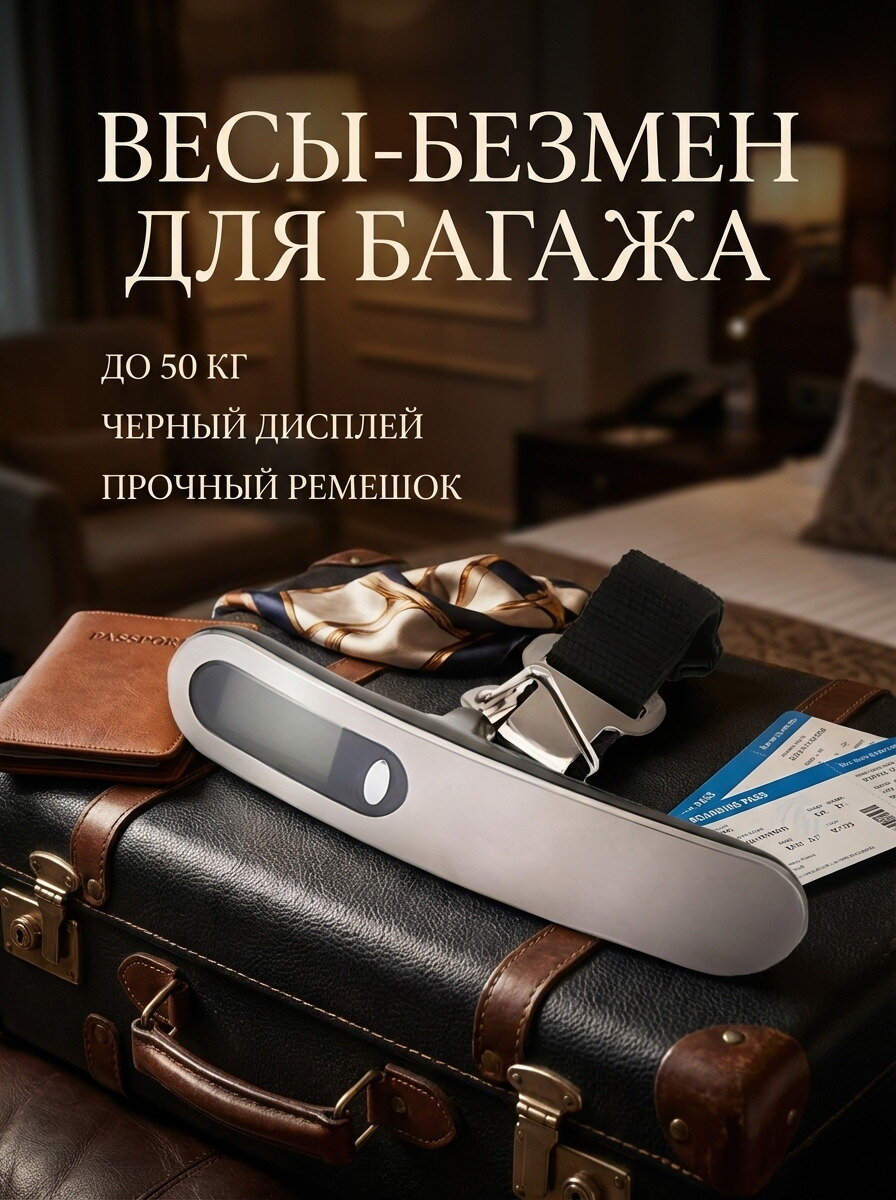 Весы - безмен для багажа, до 50кг, черный, 1шт