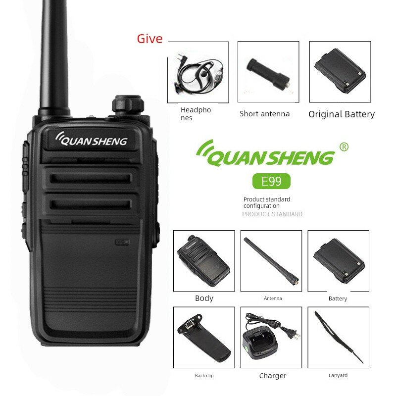 Quansheng E99 Ручной шифрованный мини-двусторонний радио-трансивер с наушниками, короткой антенной и запасной батареей
