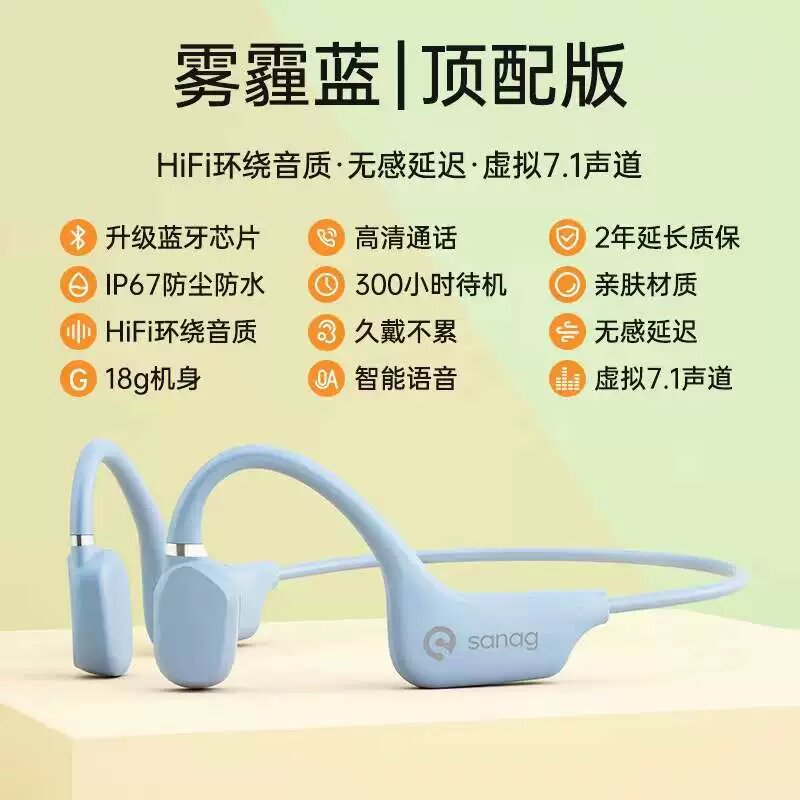 Премиальные костно-проводные Bluetooth-наушники с Hi-Fi окружающим звуком и нулевой задержкой, цвет небесно-голубой для