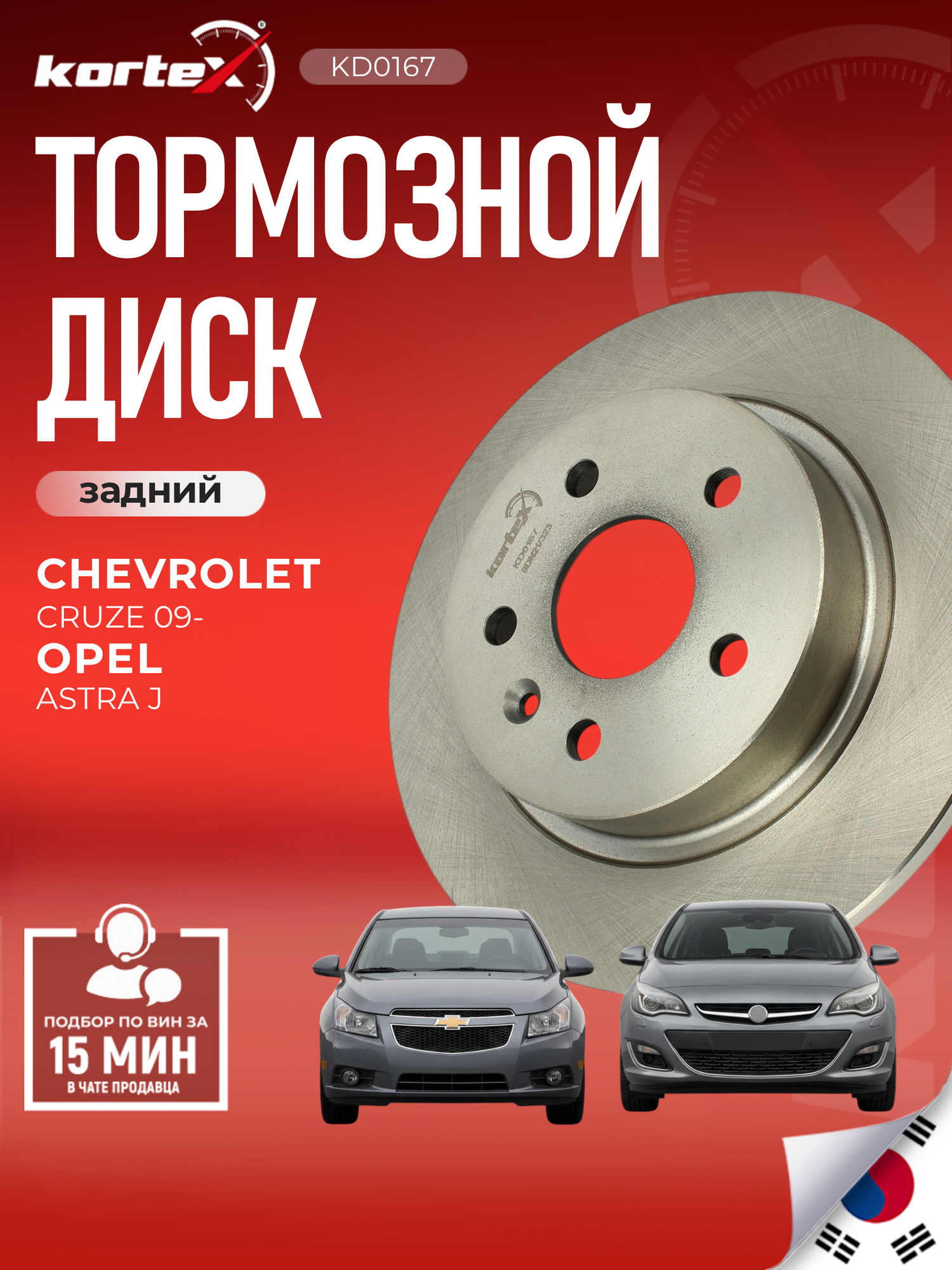 Диск тормозной (левый/правый задний) Chevrolet Шевроле Aveo Авео Cruze Круз; Opel Опель Astra Астра Mokka