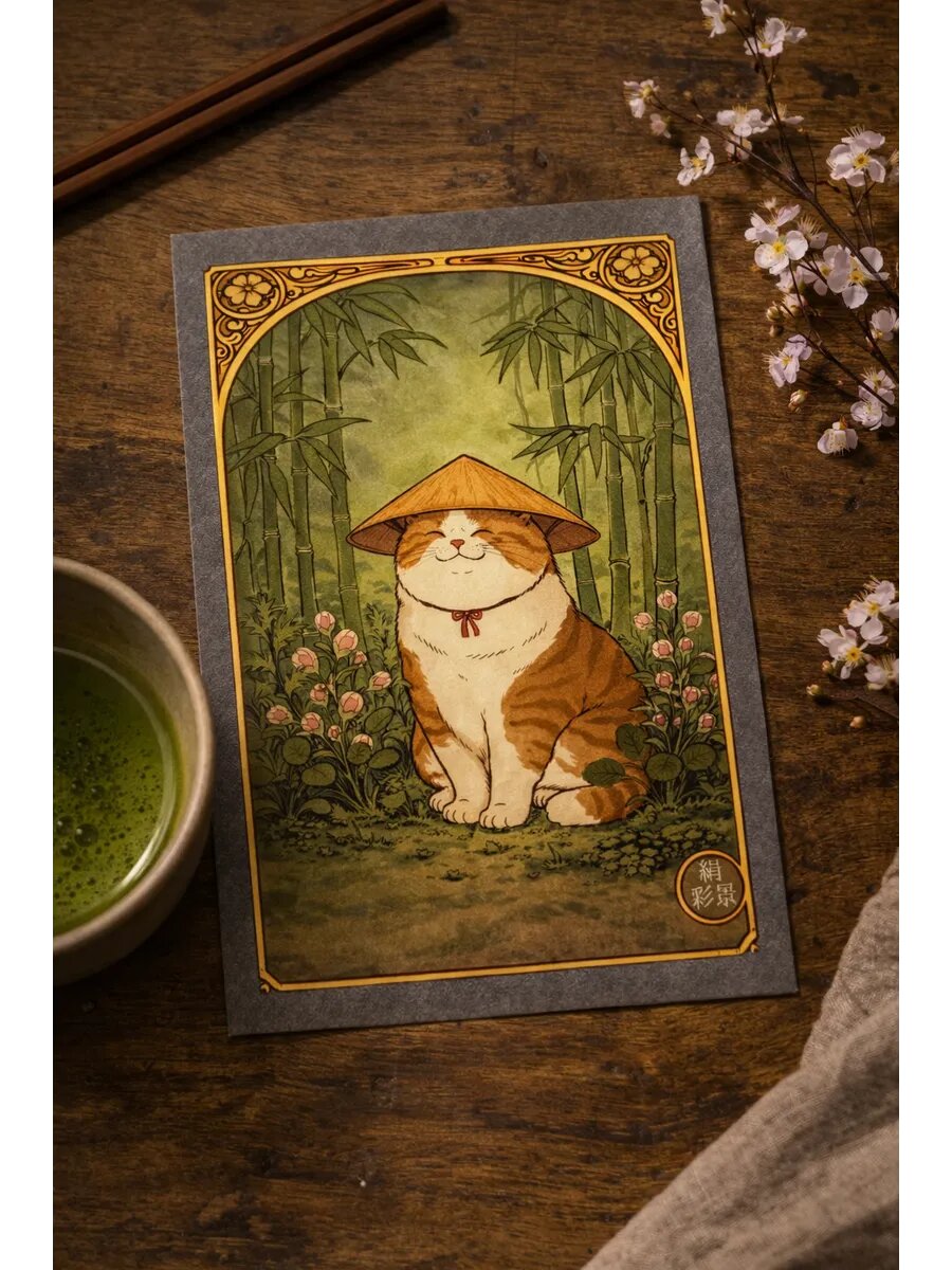 Открытка "Момо в бамбуковой роще", мелованная, soft touch, с конвертом
