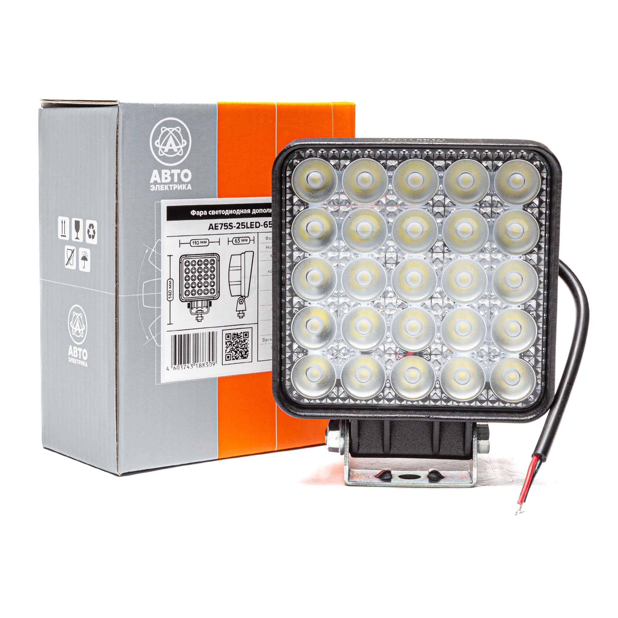 Фара светодиодная дополнительная, 12/24В, квадратная, арт. AE75S25LED65HC АвтоЭлектрика