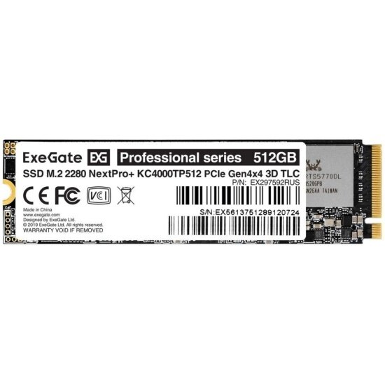 Накопитель SSD Exegate NextPro+ KC4000TP512 M.2 2280 PCIe Gen4x4 M.2 2280 512GB (EX297592RUS)