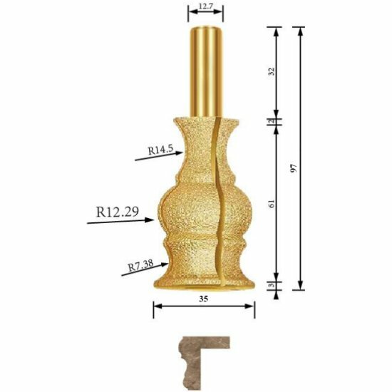 Torgwin Фреза алмазная фигурная по камню 35*12.7*97*62 мм+цанг. зажим 12.7 мм " / T1278342