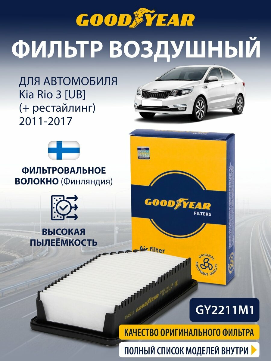 Фильтр воздушный автомобильный для KIA Rio 3 (Кия Рио 3 1.4, Кия рио 1.6) 2011-2017