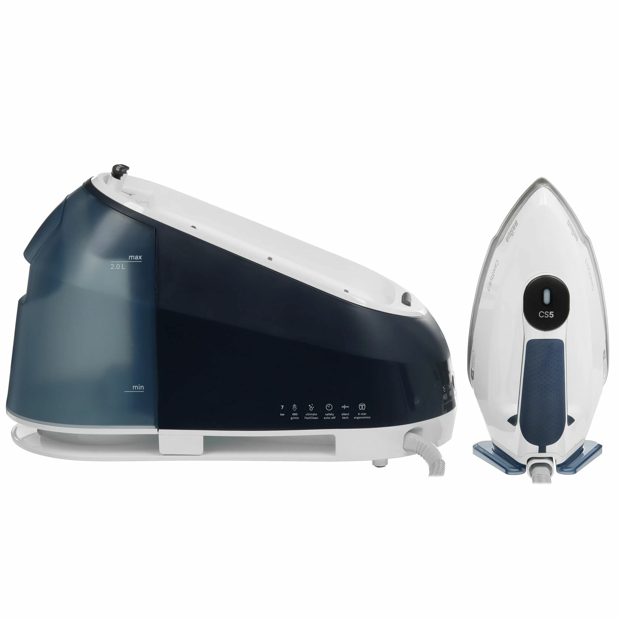 Парогенератор Braun CareStyle 5 IS5245BL, 2400 Вт, паровой удар 480 г/мин, подошва Eloxal 3D Plus, синий/белый — фото 1