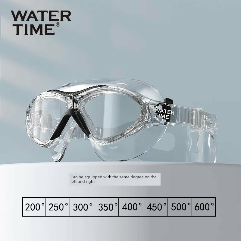 WATERTIME Женские плавательные очки с антизапотеванием, ледяной черный, линза для 450 диоптрий, плоская линза
