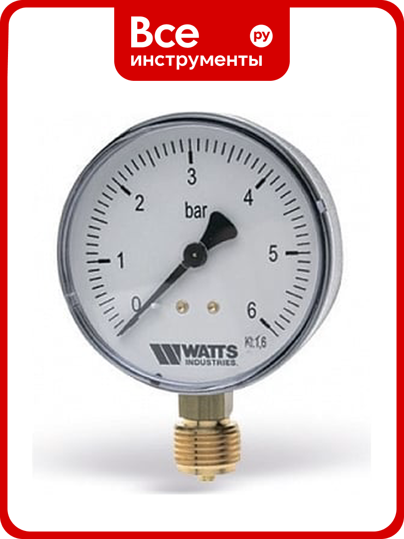 Манометр Watts F+R200 радиальный 0-6bar, корпус 63mm 10007723, с акриловым стеклом