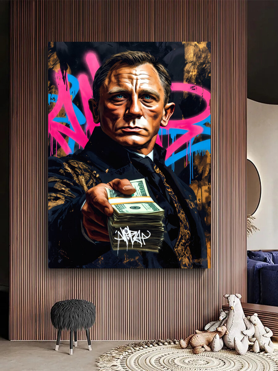Картина на холсте «Daniel Craig: поп-арт портрет Дэниела Крейга» для одиночной развески, 40×60 см