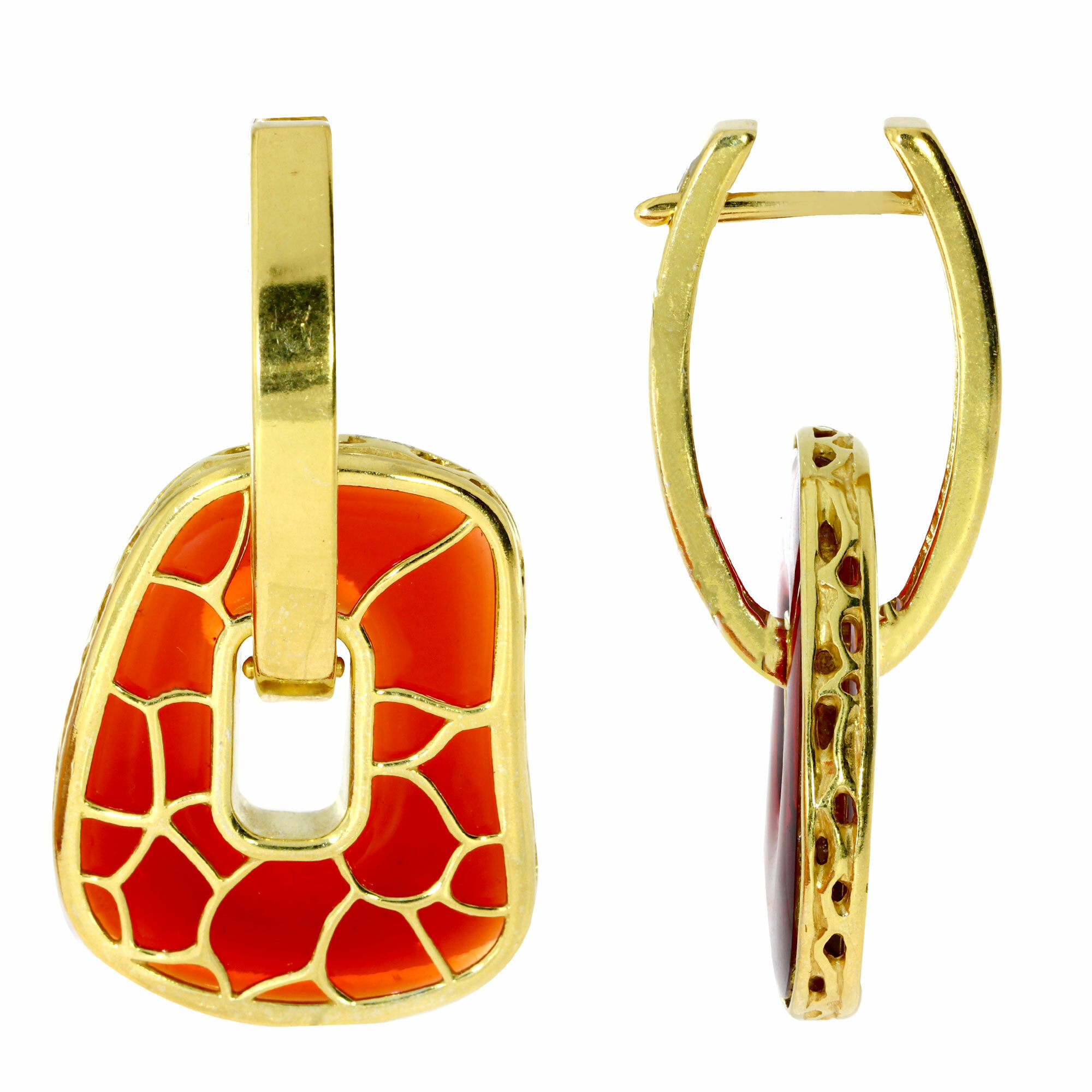 Серьги, серебро, 925 проба, золочение, янтарь