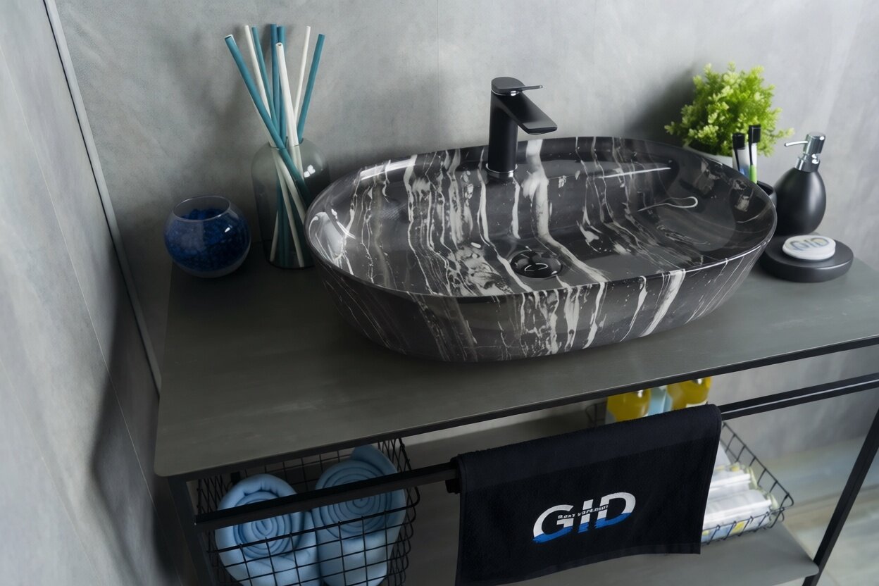 Раковина Gid Bs1346 54466 накладная под камень глянцевая 61x41x14