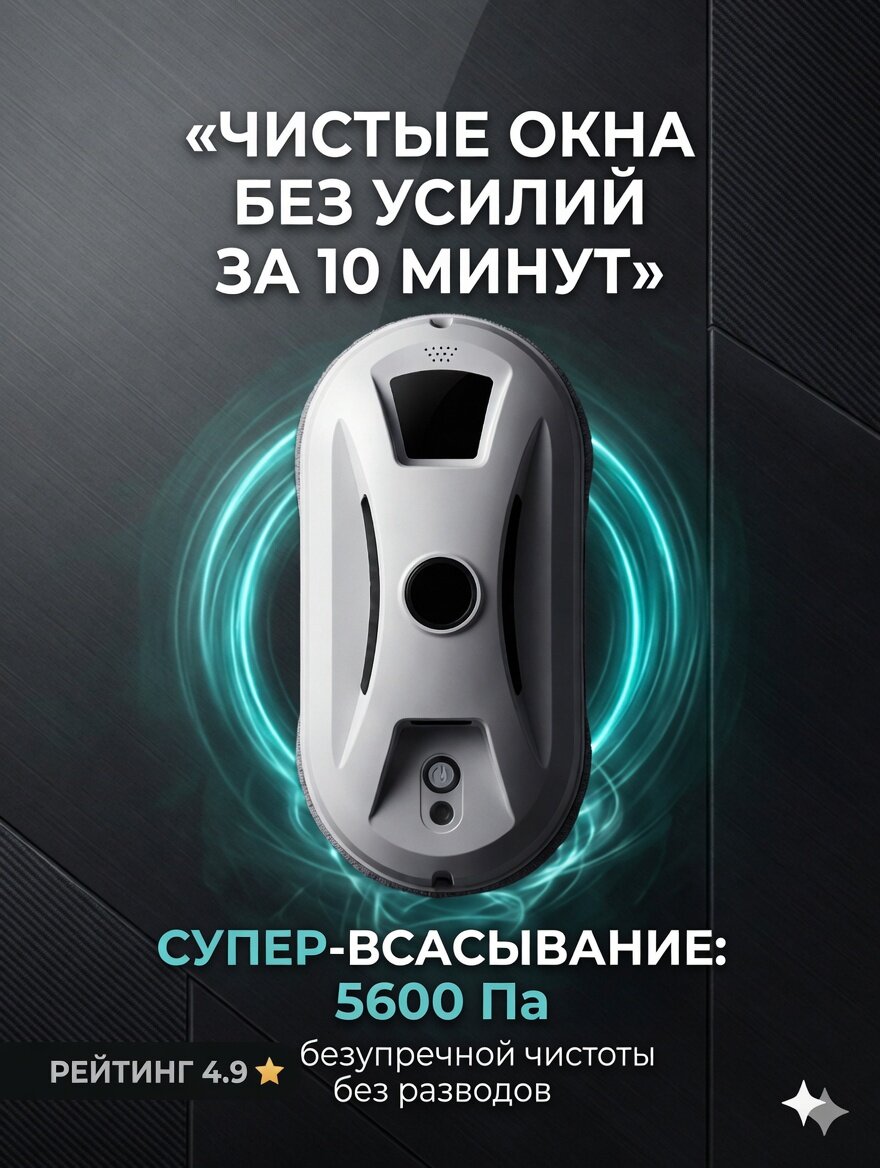 Робот-мойщик окон с двойным автоматическим распылением 5600 Па, белый
